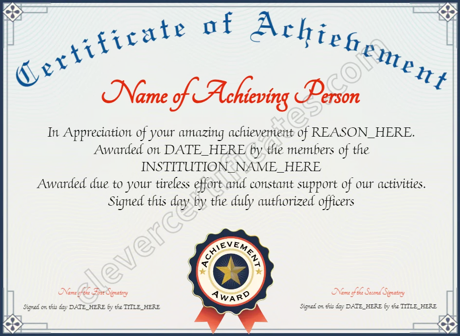 Achievement Certificate Alt - Editable Awards, Business & Office Templ