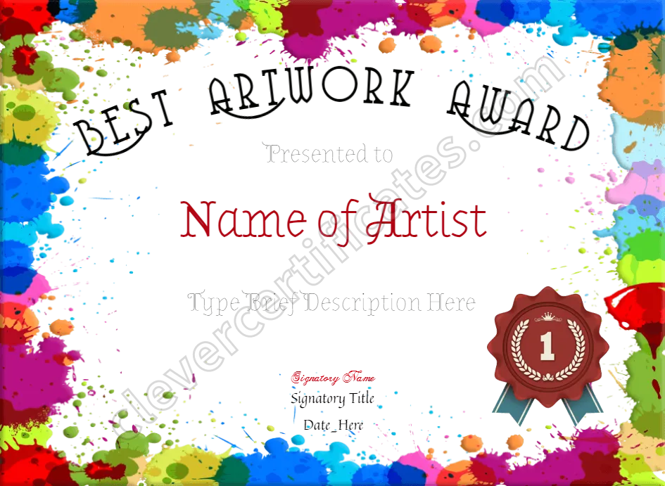 Best Artwork Award - Editable Awards, Personal & Other Template | Clev