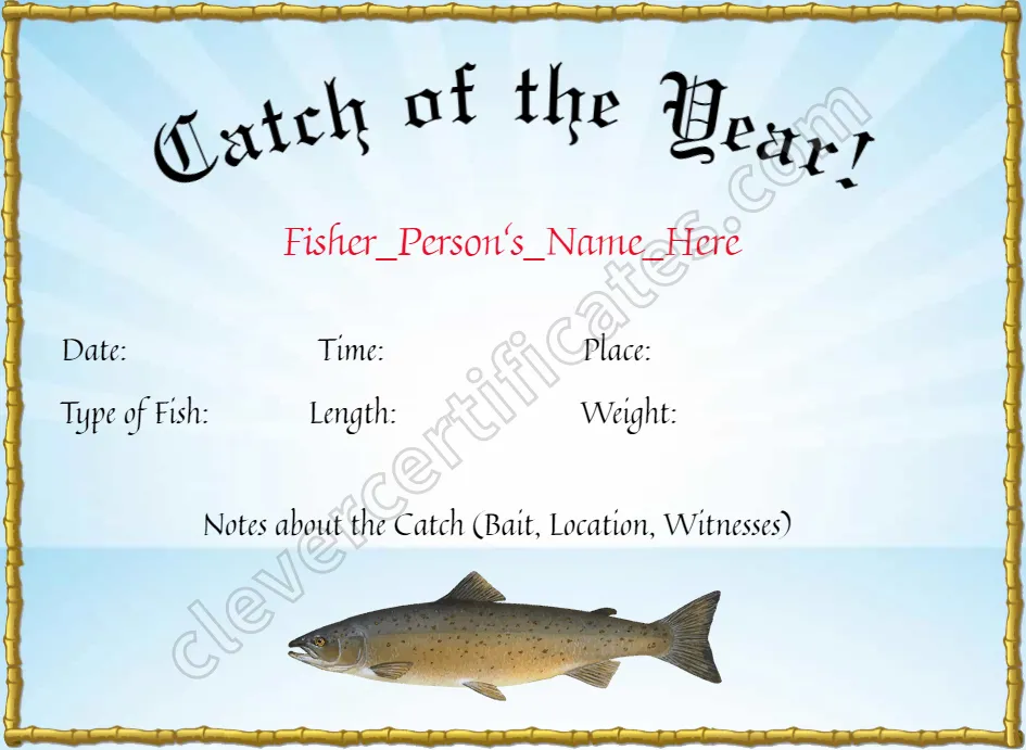 Catch Of The Year Award - Editable Fishing Template | Clever Certifica