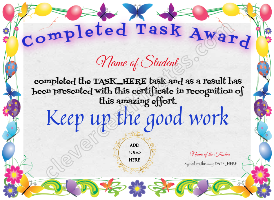 Completed Task Award | Customizable Teacher, student, school ...