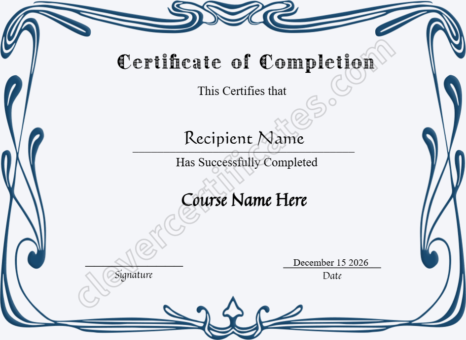 Editable Certificate Of Completion | Customizable Completion ...