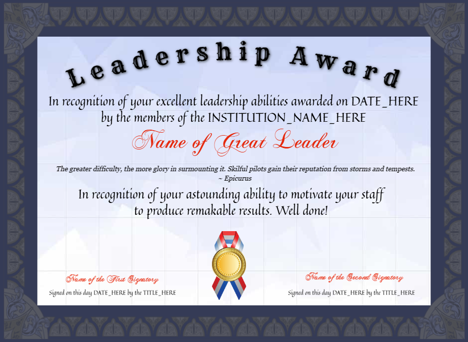 Editable Leadership Award | Customizable Business Award Certificate ...