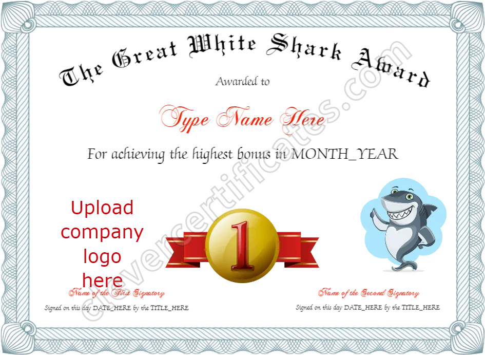 Great White Shark Award | Customizable Personal Award Certificate ...