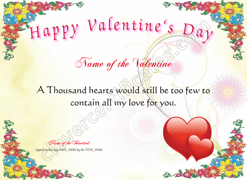Happy Valentine Certificate 2 - Editable Valentine - Romantic - Lovers