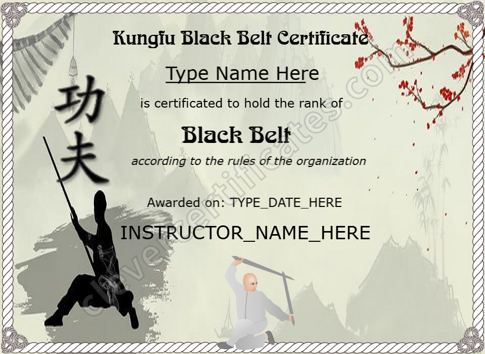 Modern Kungfu Black Belt Certificate
