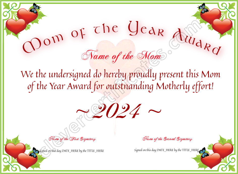 Mom Of The Year Award | Editable Mothers - Fathers - Parents – Clever ...