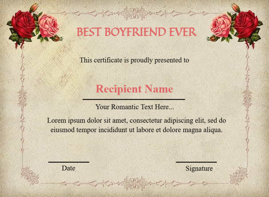 Printable Best Boyfriend Ever | Editable Valentine - Romantic - Lovers ...