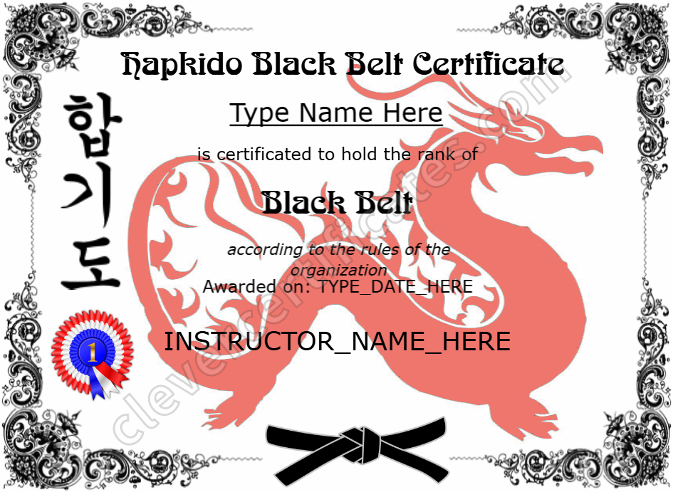 Printable Hapkido Black Belt Certificate | Customizable Martial Arts ...