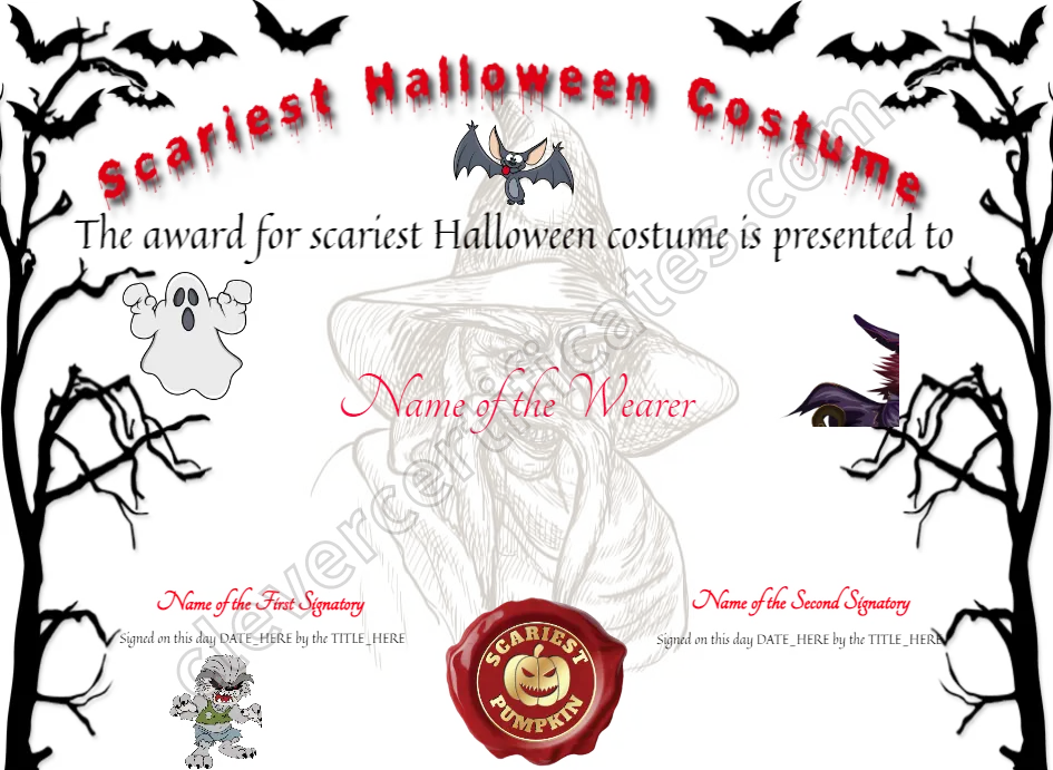 Scariest Costume Certificate - Editable Halloween Template | Clever Ce